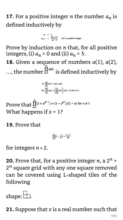 17. For a positive integer n the number an is defined | Chegg.com