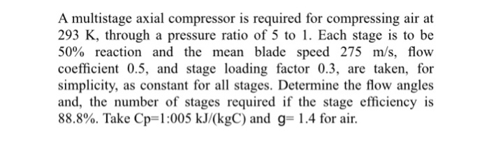 Solved A multistage axial compressor is required for | Chegg.com