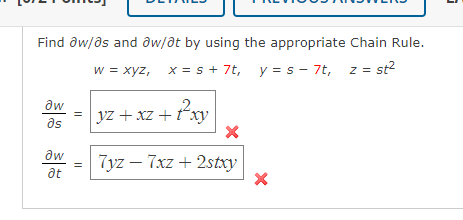 Solved Find ∂w/∂s and ∂w/∂t by using the appropriate Chain | Chegg.com