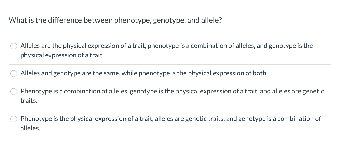 Solved What is the difference between phenotype, genotype, | Chegg.com