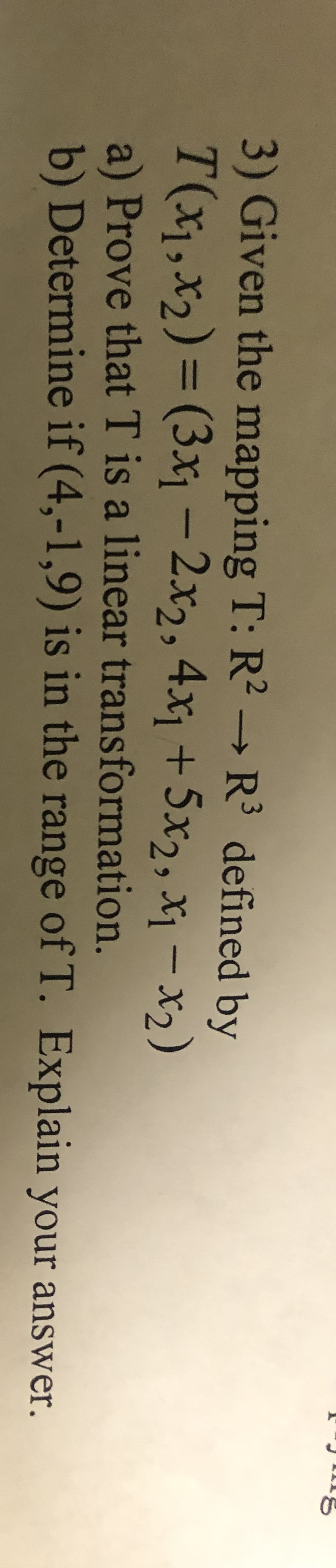 Solved 3) Given the mapping T:R2→R3 defined by | Chegg.com