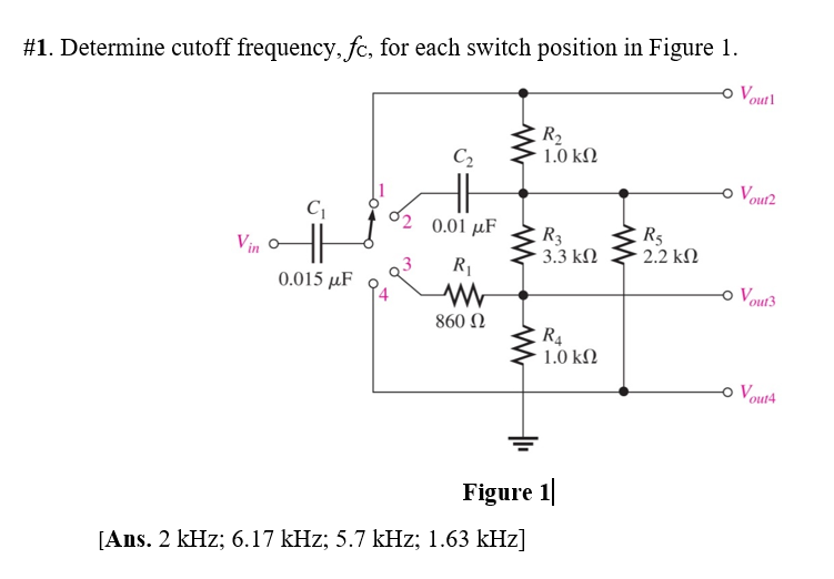 Solved #1. Determine cutoff frequency, fc, for each switch | Chegg.com