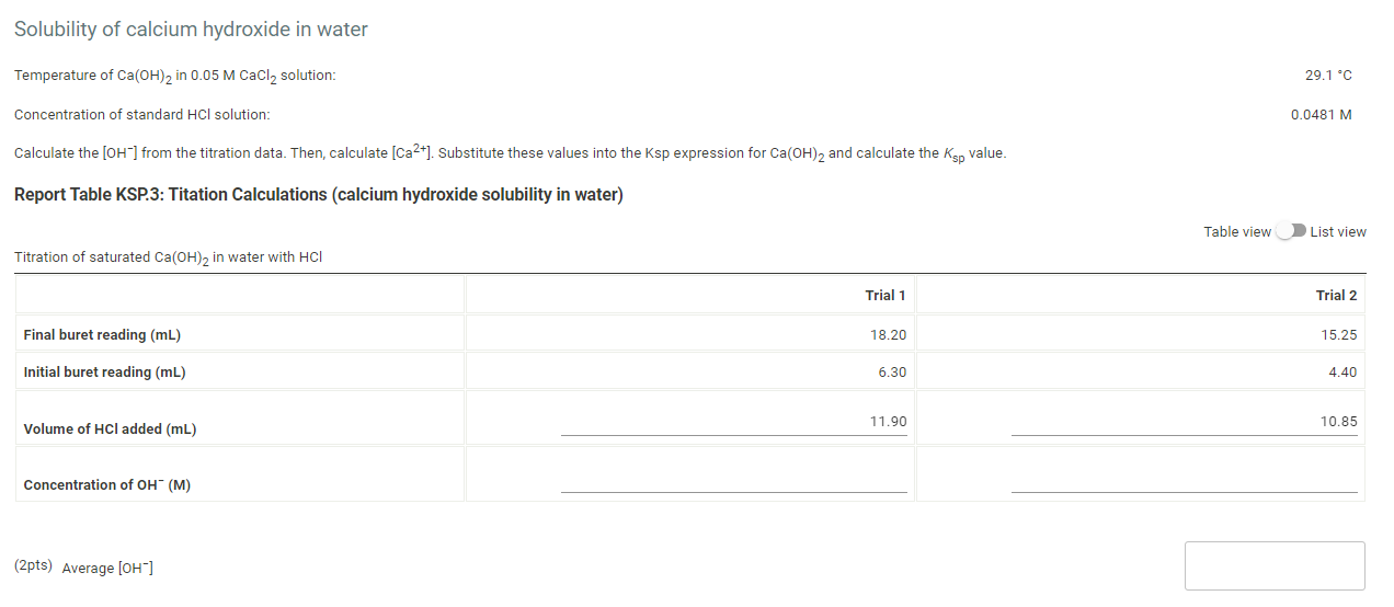 Solubility of calcium hydroxide in water Temperature | Chegg.com