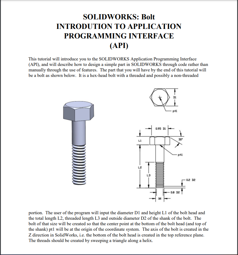 SOLIDWORKS: Bolt INTRODUTION TO APPLICATION | Chegg.com
