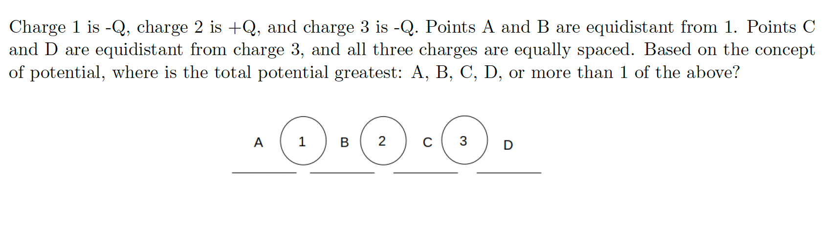 Solved Charge 1 is -Q, charge 2 is +Q, and charge 3 is -Q. | Chegg.com
