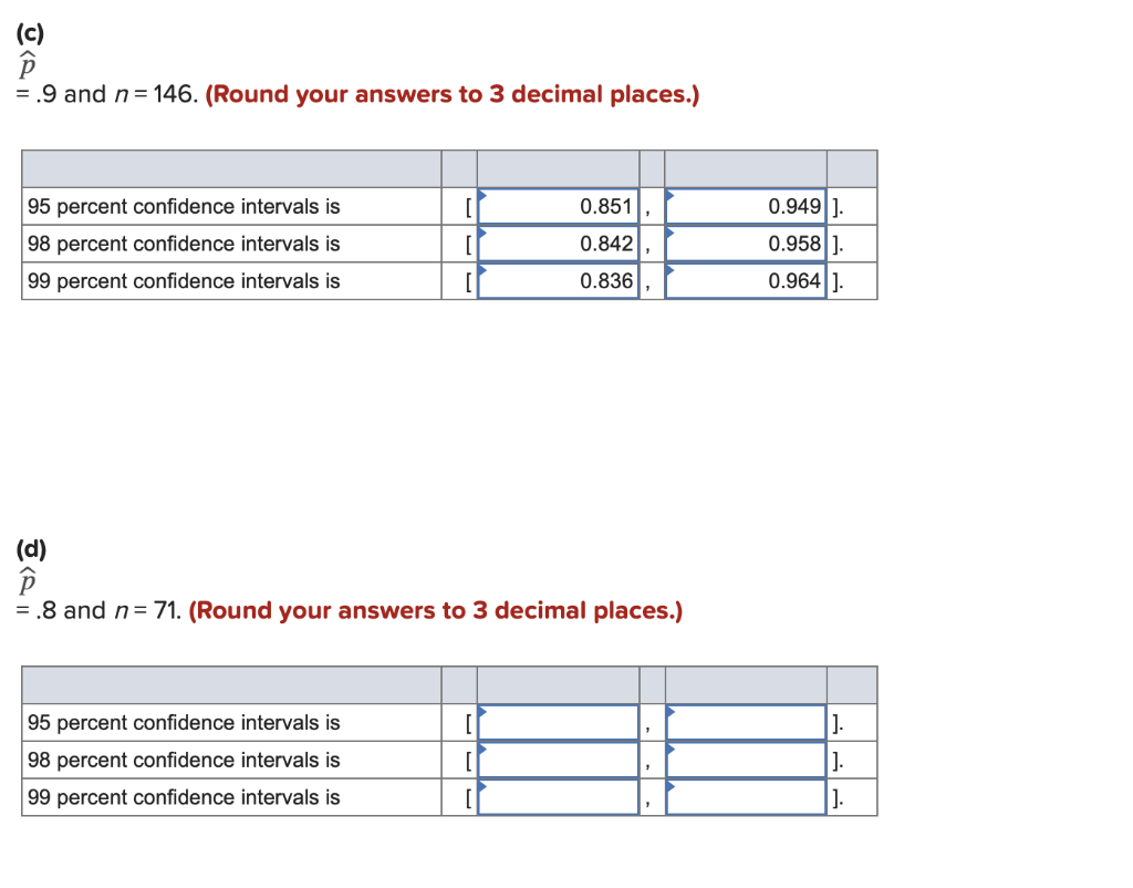 Solved In each of the following cases, compute 95 percent, | Chegg.com