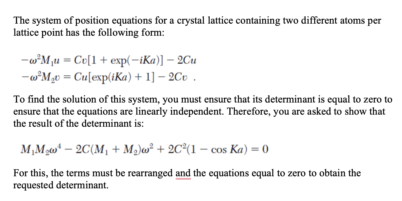 Solved The system of position equations for a crystal | Chegg.com