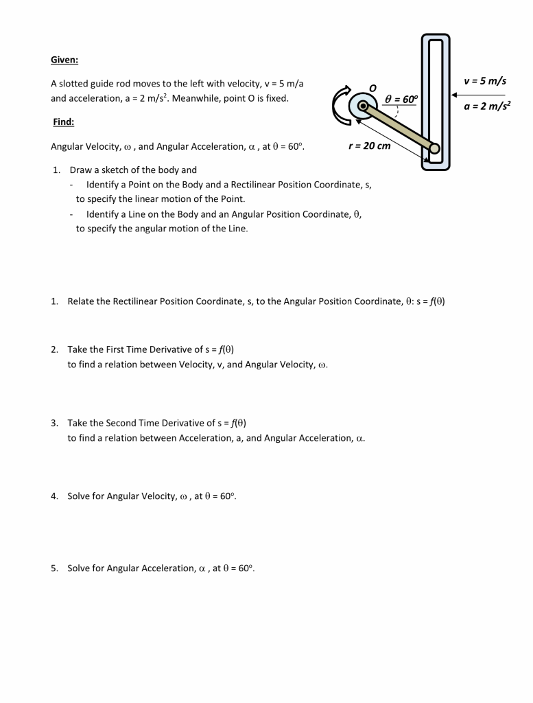 Solved Given: V = 5 m/s A slotted guide rod moves to the | Chegg.com