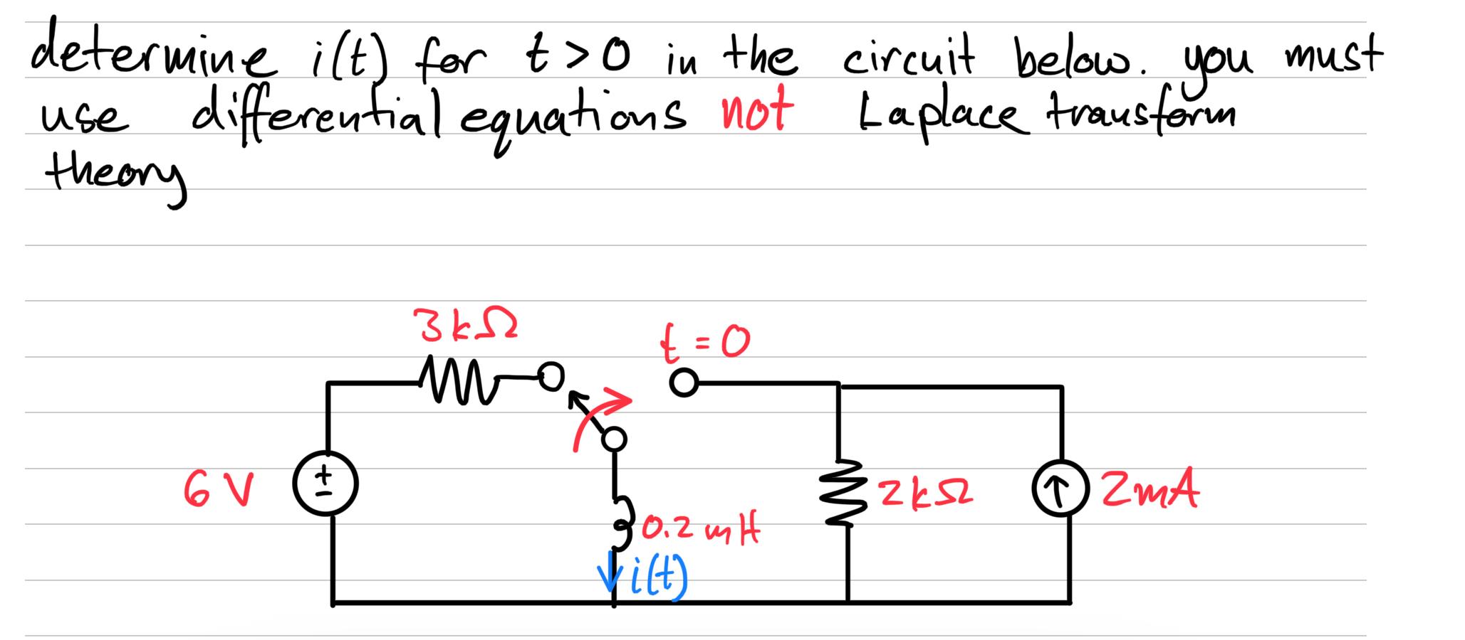 Solved determine i(t) for t>0 in the circuit below. you must | Chegg.com