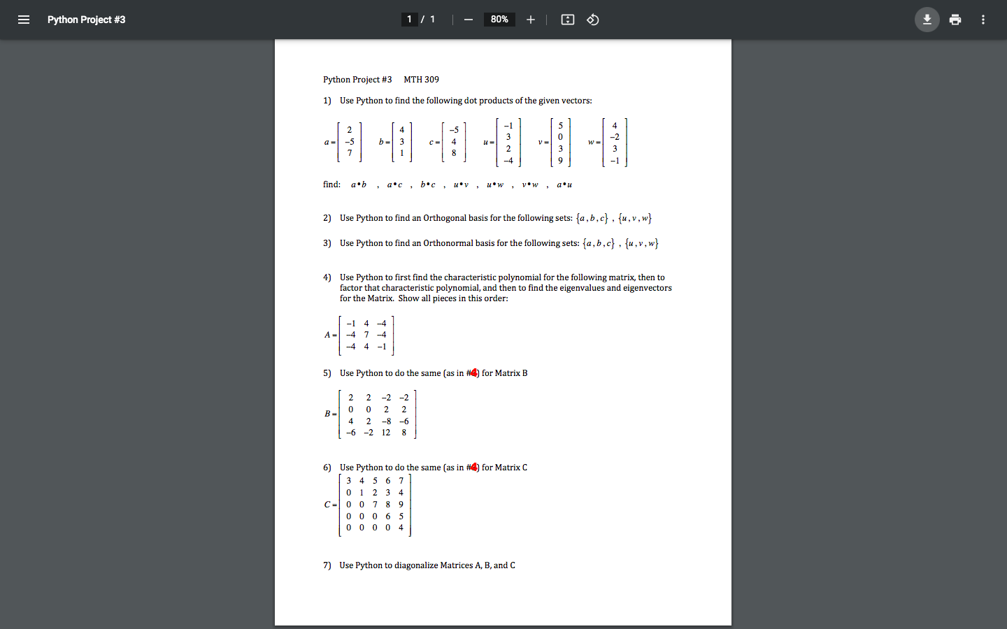 Solved Python Project #3 1 / 1 80% + [ @ Python Project #3 | Chegg.com