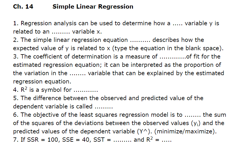 Solved Ch. 14 Simple Linear Regression 1. Regression | Chegg.com