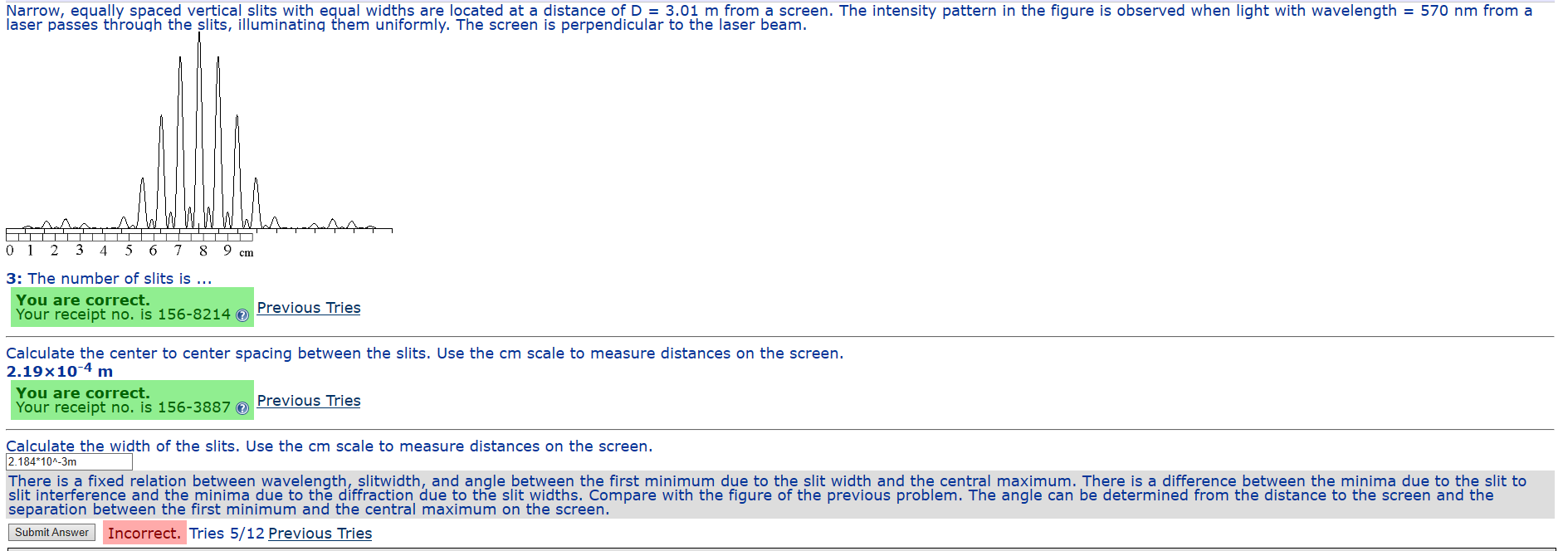 Solved Narrow, equally spaced vertical slits with equal | Chegg.com