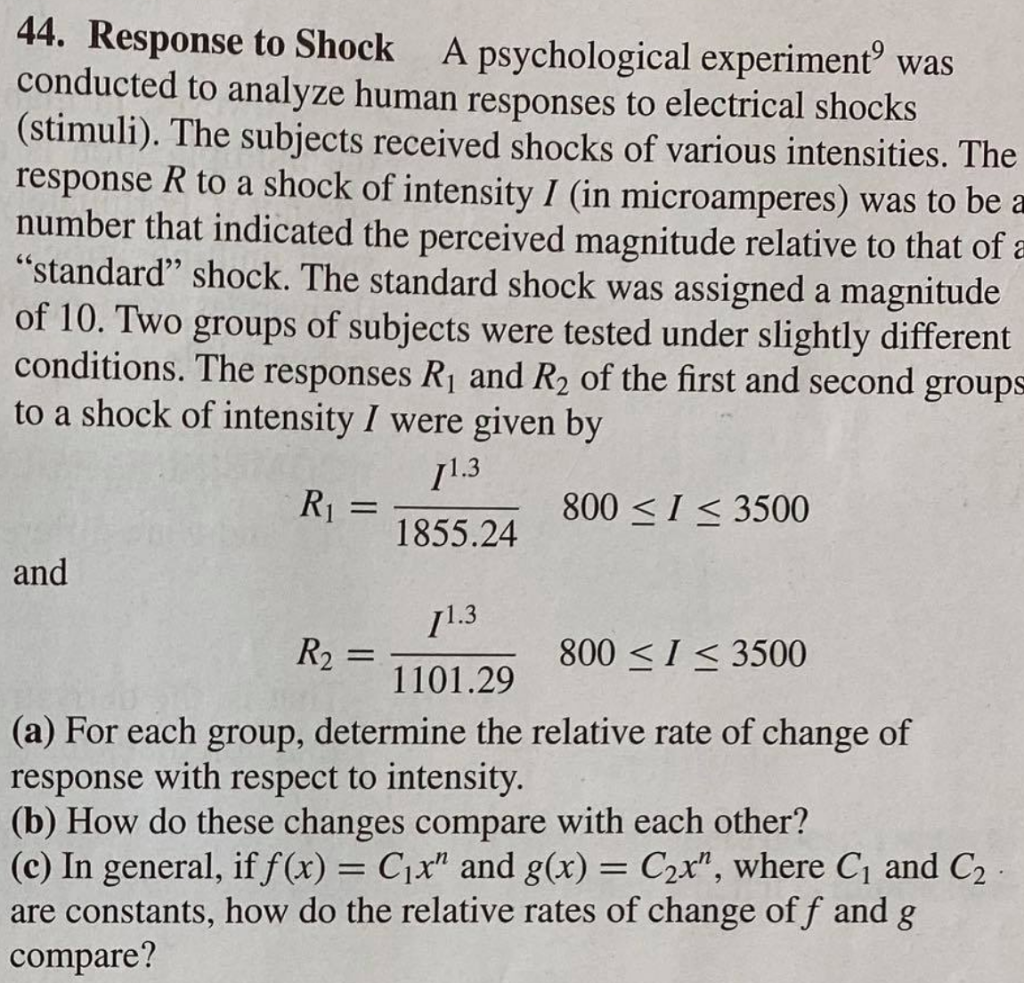 Solved 44. Response to Shock A psychological experiment was | Chegg.com