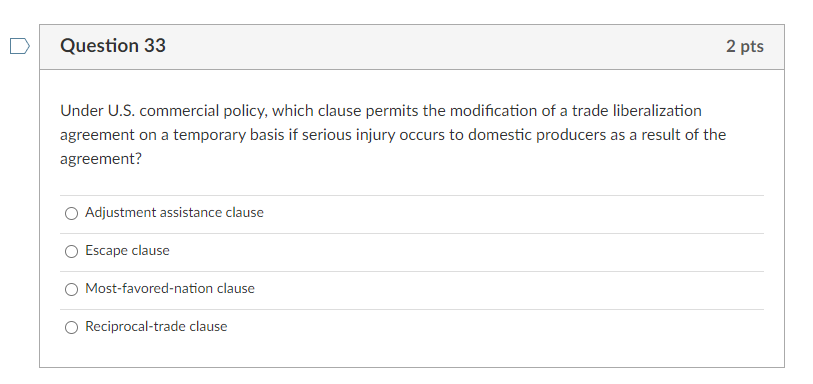 Solved Under U.S. commercial policy, which clause permits | Chegg.com