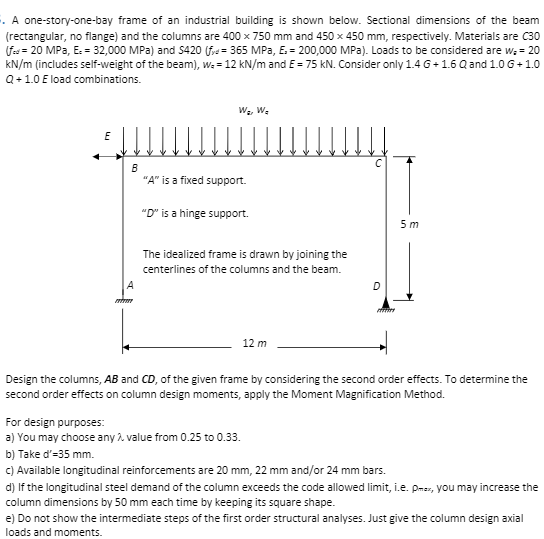 Solved . A one-story-one-bay frame of an industrial building | Chegg.com
