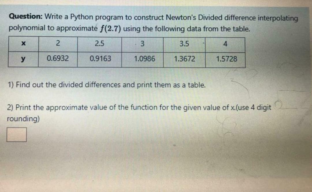 Solved Question: Write a Python program to construct | Chegg.com