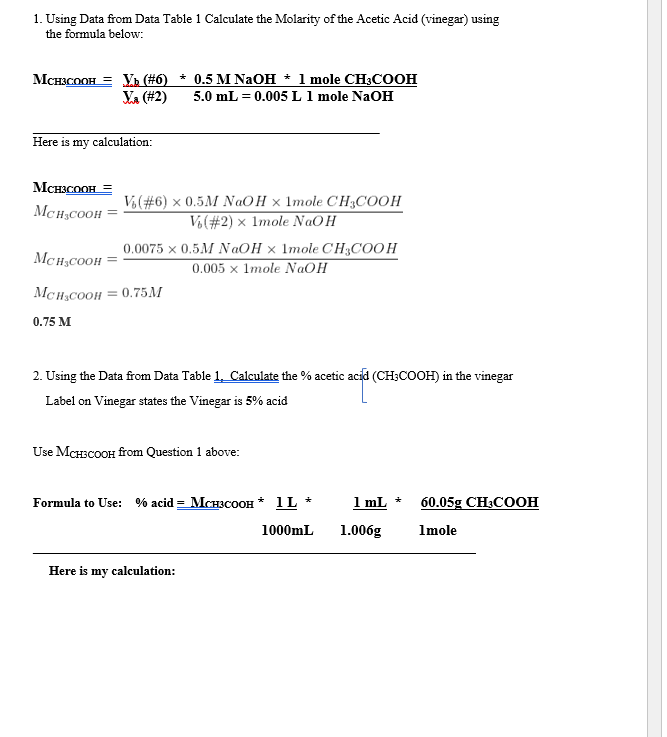 Solved Data Table 1 (12pts) 1. Molarity of NaOH 0.50 _M=Mb | Chegg.com