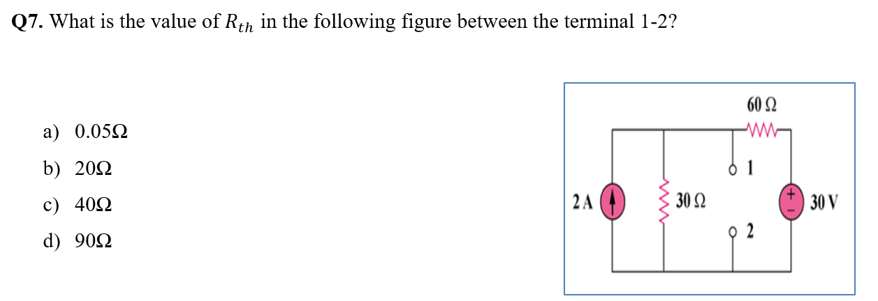 Solved Q7. What is the value of Rth in the following figure | Chegg.com
