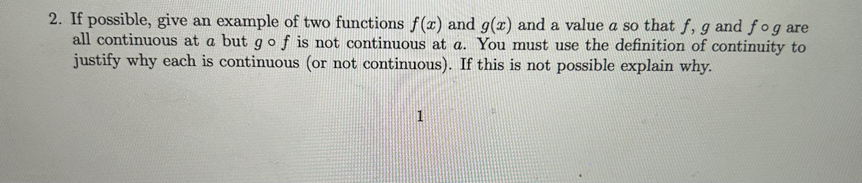 Solved 2. If possible, give an example of two functions f(x) | Chegg.com