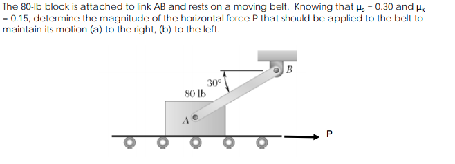 Solved The 80-lb block is attached to link AB and rests on a | Chegg.com