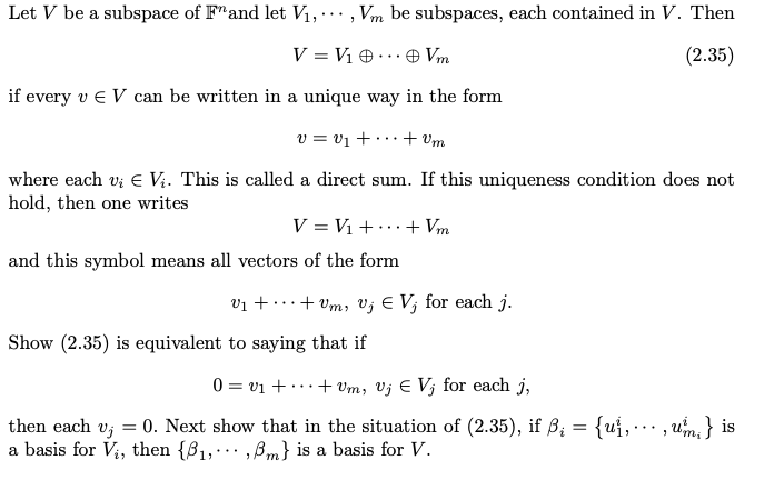 Solved Let V be a subspace of Fn and let V1,⋯,Vm be | Chegg.com Solved Let V be a subspace of Fn and let V1,⋯,Vm be | Chegg.com