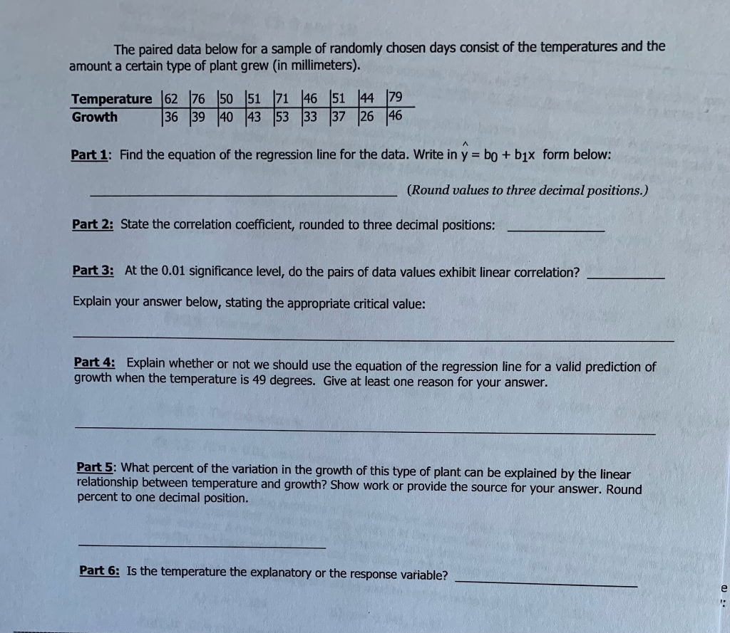 Solved The paired data below for a sample of randomly chosen | Chegg.com