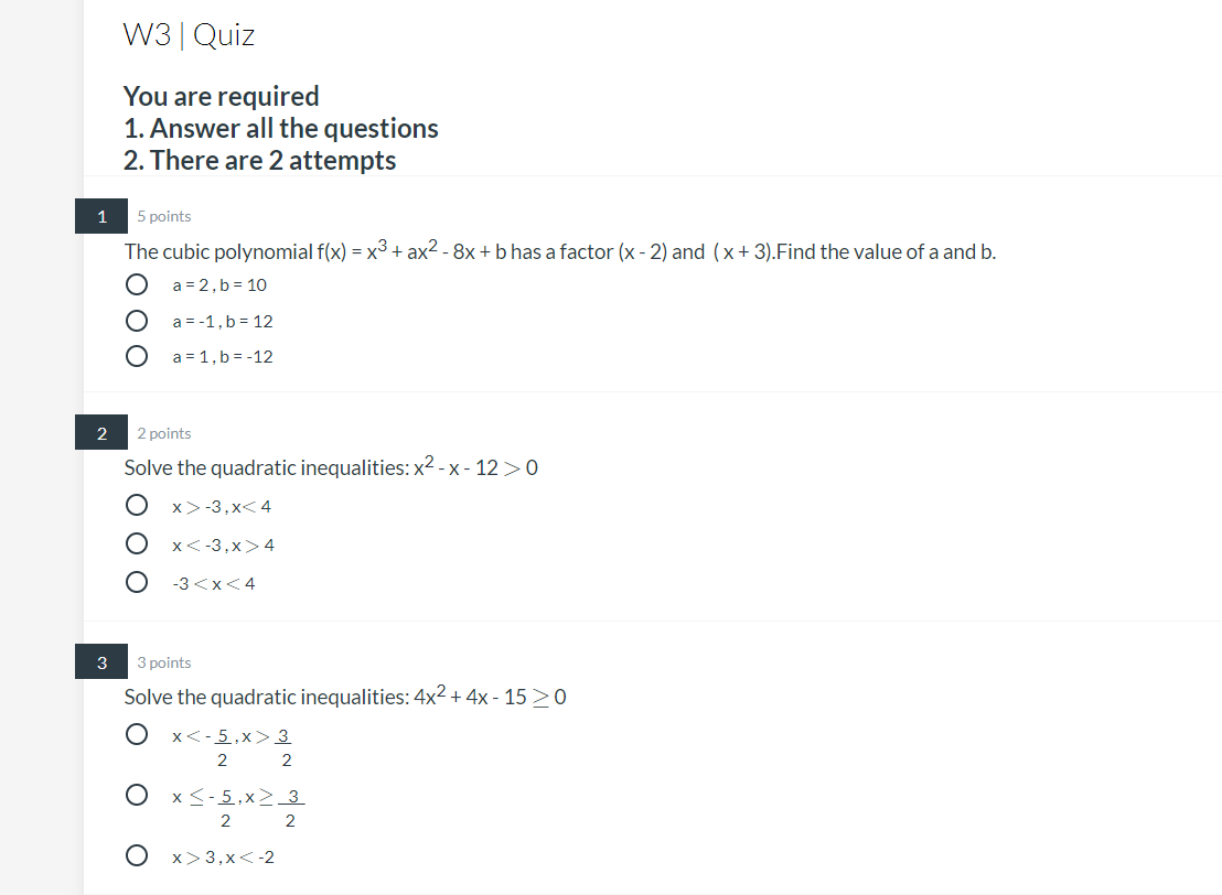 Solved W3| Quiz You are required 1. Answer all the questions | Chegg.com