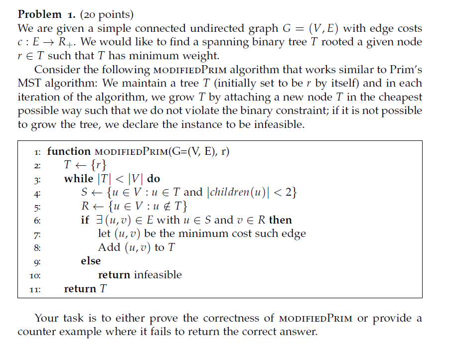 Solved We are given a simple connected undirected graph G = | Chegg.com