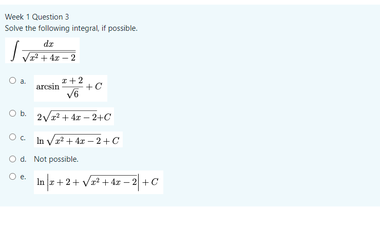 Solved Week 1 ﻿Question 3Solve the following integral, if | Chegg.com