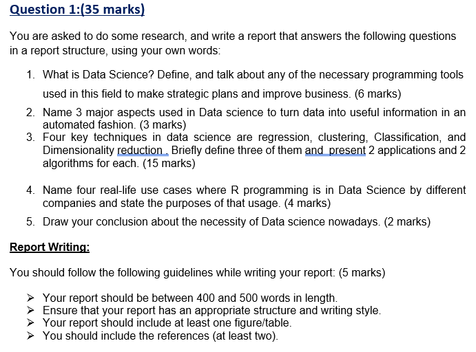 Solved Question 1:(35 marks) You are asked to do some | Chegg.com