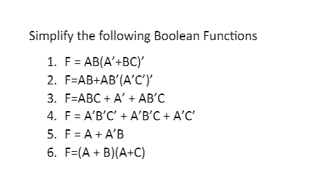 Solved Simplify the following Boolean Functions 1. | Chegg.com