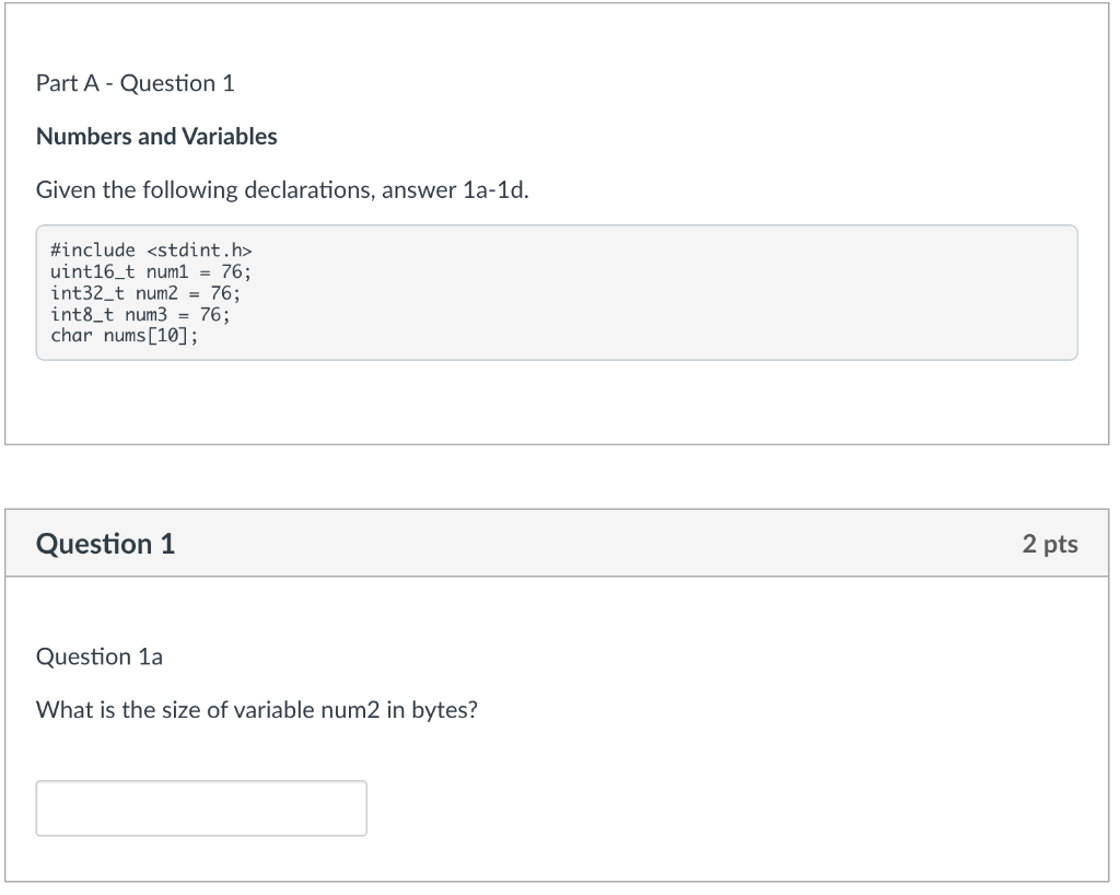 Solved Part A - Question 1 Numbers and Variables Given the | Chegg.com