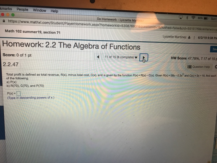 Solved kmarks People Window Help 86% Sun Do Homework- | Chegg.com