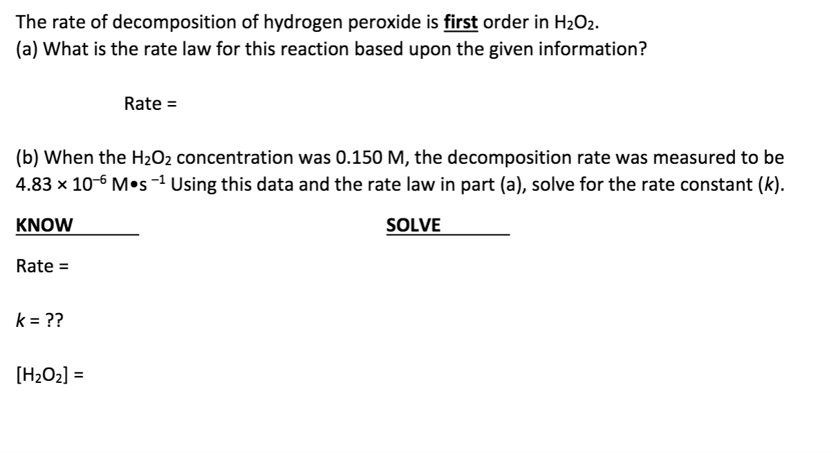 Solved The rate of decomposition of hydrogen peroxide is | Chegg.com