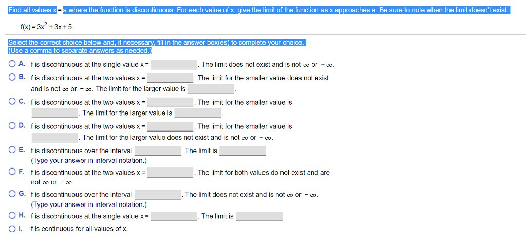 Solved Find all values xa where the function is | Chegg.com