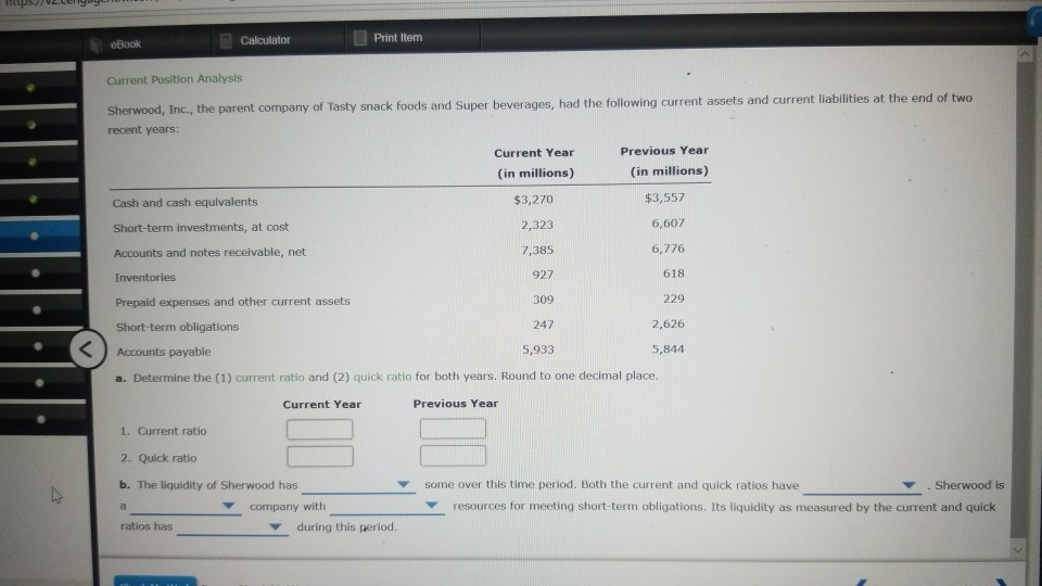 Solved Print Item Calculator eBook Current Position Analysis | Chegg.com