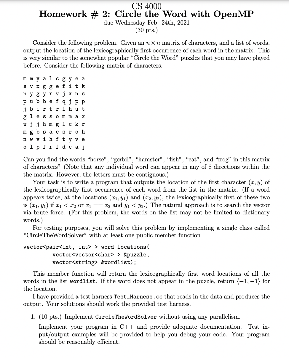 CS 4000 Homework 2 Circle The Word With OpenMP Due Chegg