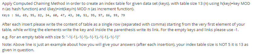 Solved Apply Computed Chaining Method in order to create an | Chegg.com