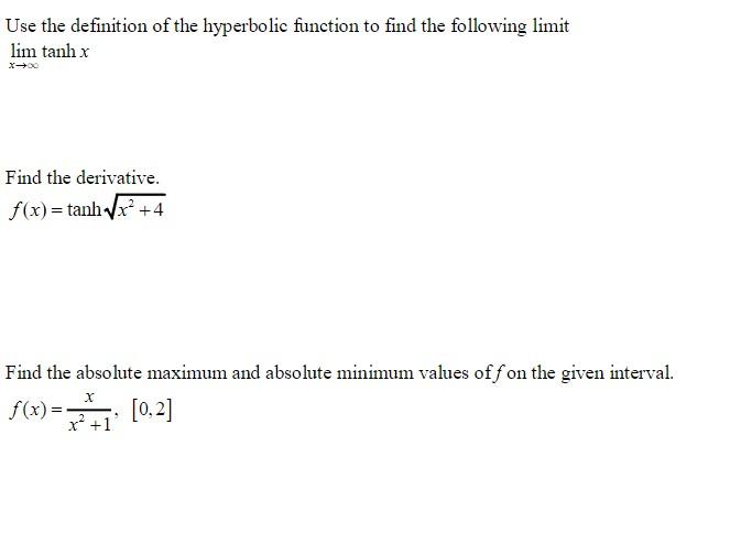 Solved Use the definition of the hyperbolic function to find | Chegg.com