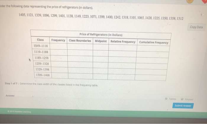 Solved ider the following data representing the price of | Chegg.com
