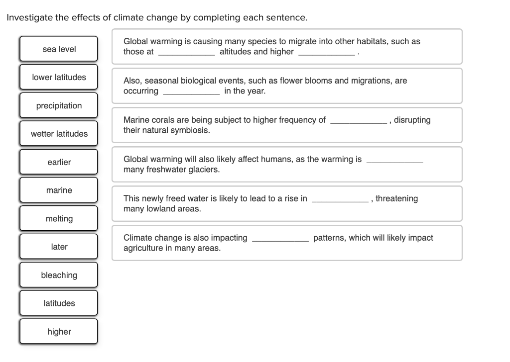 Solved Investigate the effects of climate change by | Chegg.com