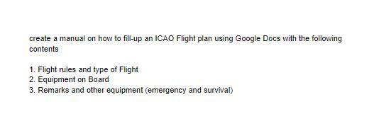 Solved create a manual on how to fill-up an ICAO Flight plan | Chegg.com