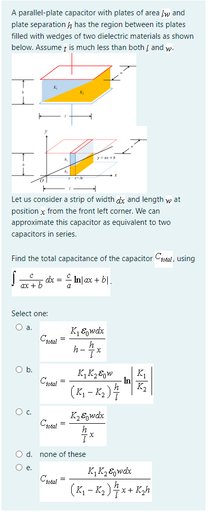 Solved A parallel-plate capacitor with plates of area lw and | Chegg.com