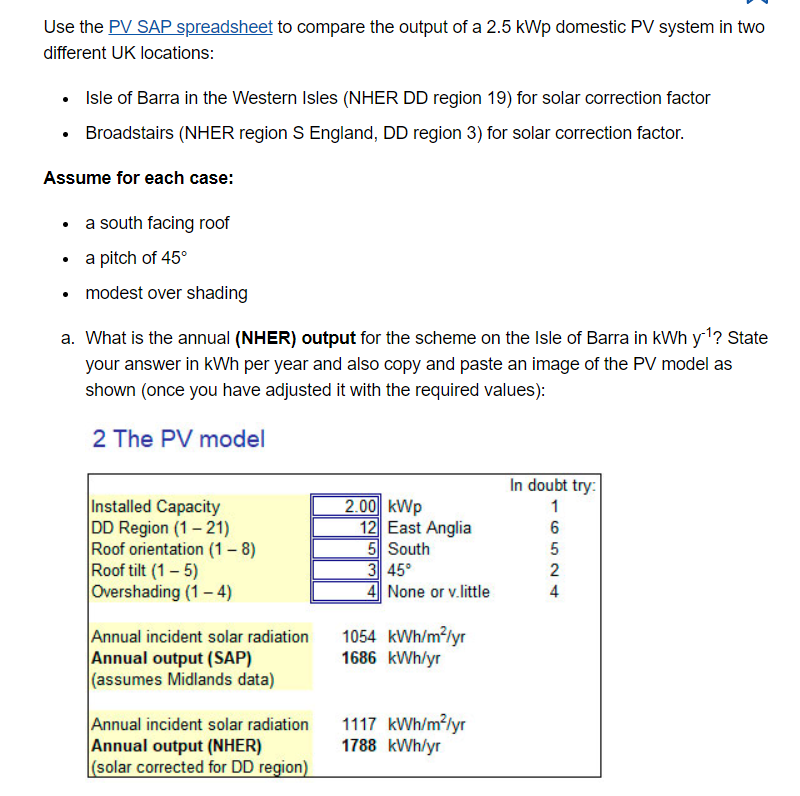 Use the PV SAP spreadsheet to compare the output of a | Chegg.com