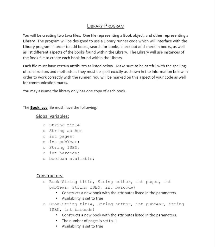 Solved You will be creating two Java files. One file | Chegg.com