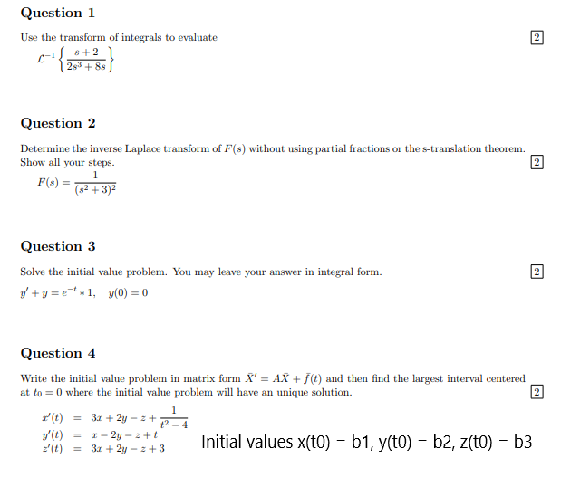 Solved Question 1 Use the transform of integrals to evaluate | Chegg.com