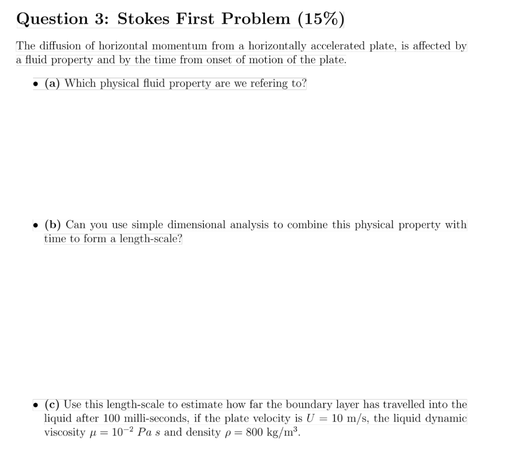 Solved Question 3: Stokes First Problem (15%) The diffusion | Chegg.com