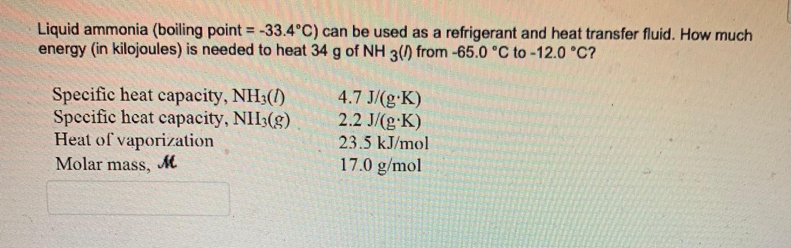 Solved Liquid ammonia (boiling point =−33.4∘C ) can be used | Chegg.com
