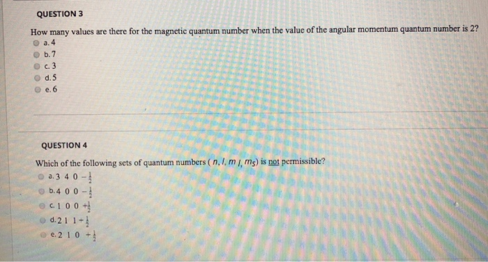 Solved QUESTION 3 How many values are there for the magnetic | Chegg.com