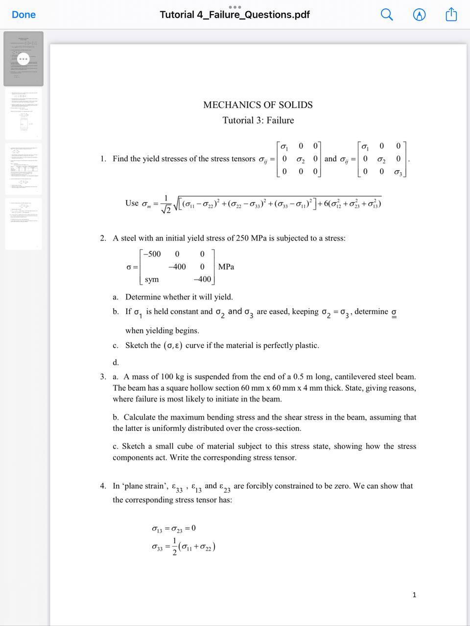 Solved MECHANICS OF SOLIDS Tutorial 3: Failure 1. Find the | Chegg.com